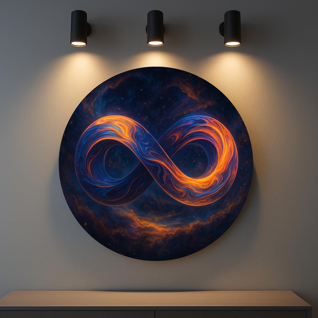 Infinity Symbol Tempered Glass Wall Art: Cosmic Blue Orange Galaxy ...