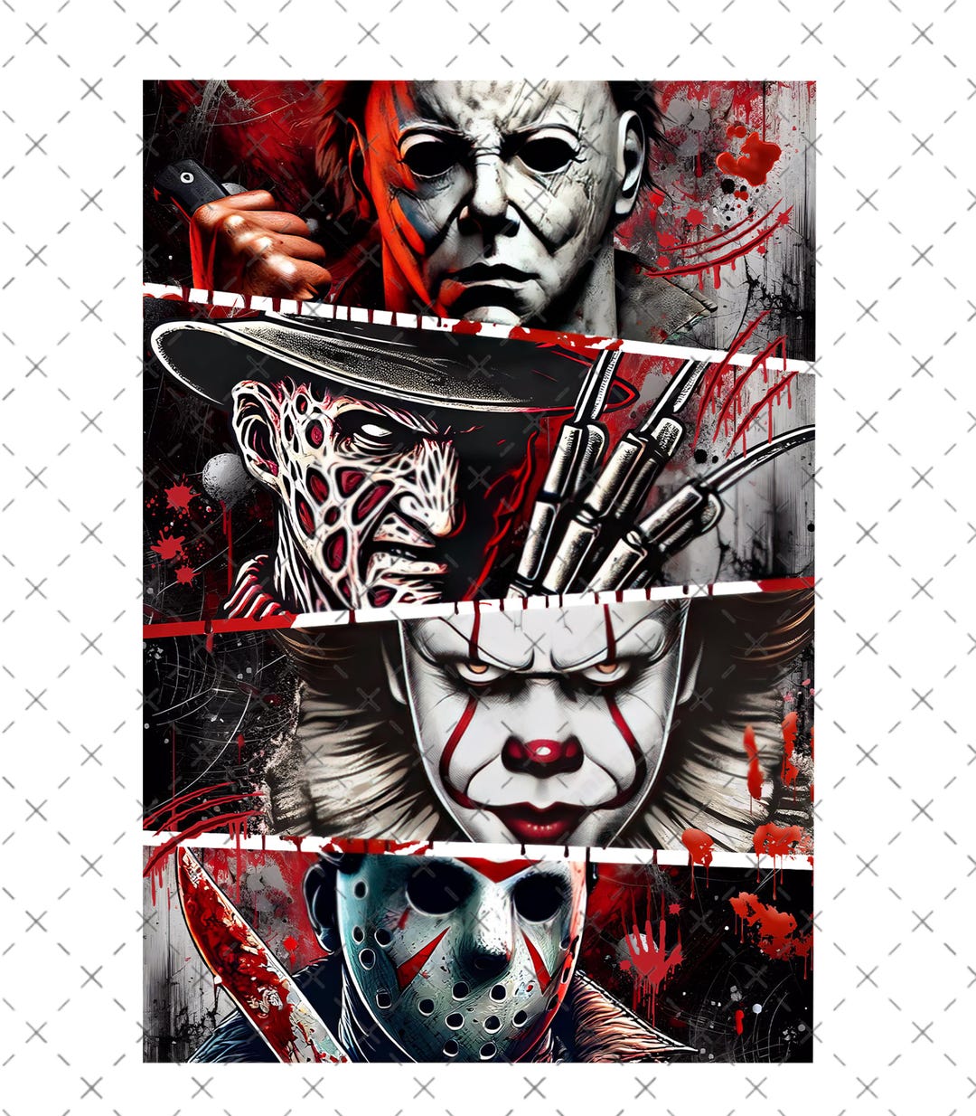 Horror Slasher Style PNG – Scary Masked Villains With Blood Splatter ...
