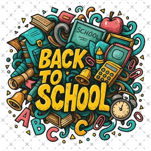 Back to School PNG Bundle, Cute Doodle Clipart, Colorful Backpack ...