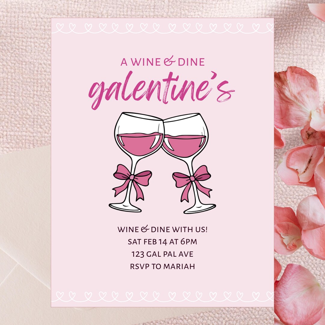 Editable Galentine’s Wine and Dine Invitation + Menu Template ...