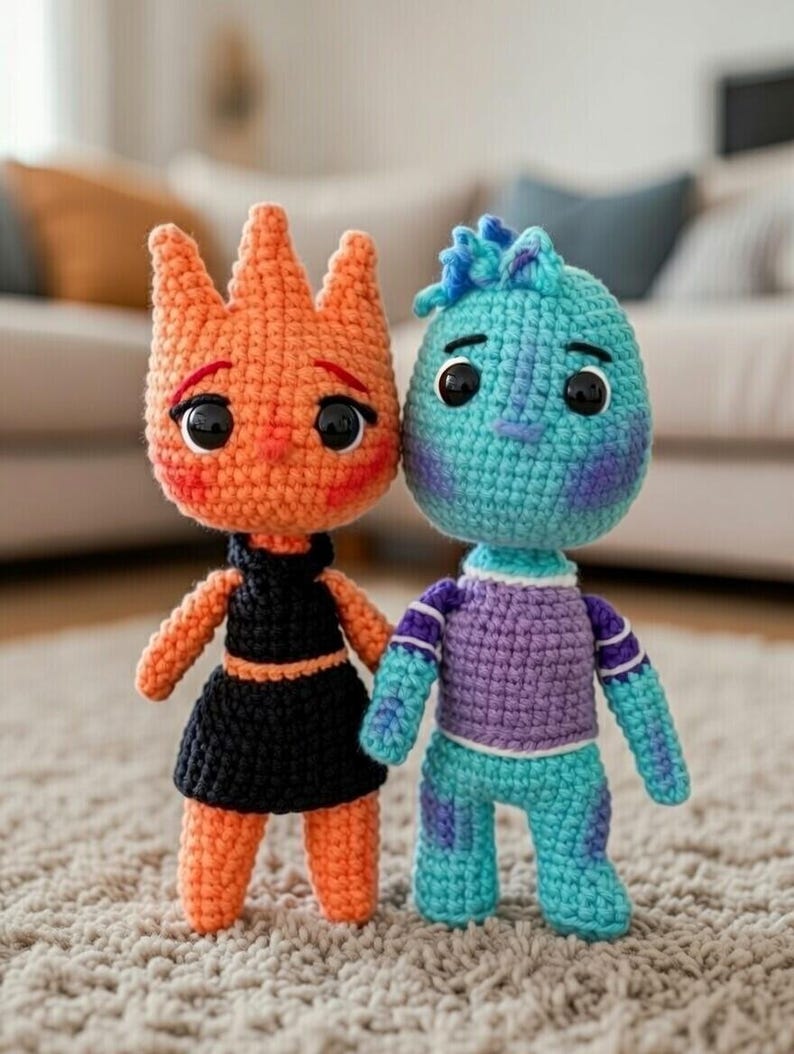 Anger and Sadness Crochet Doll Set, Disney Pixar Inside Out Amigurumi ...