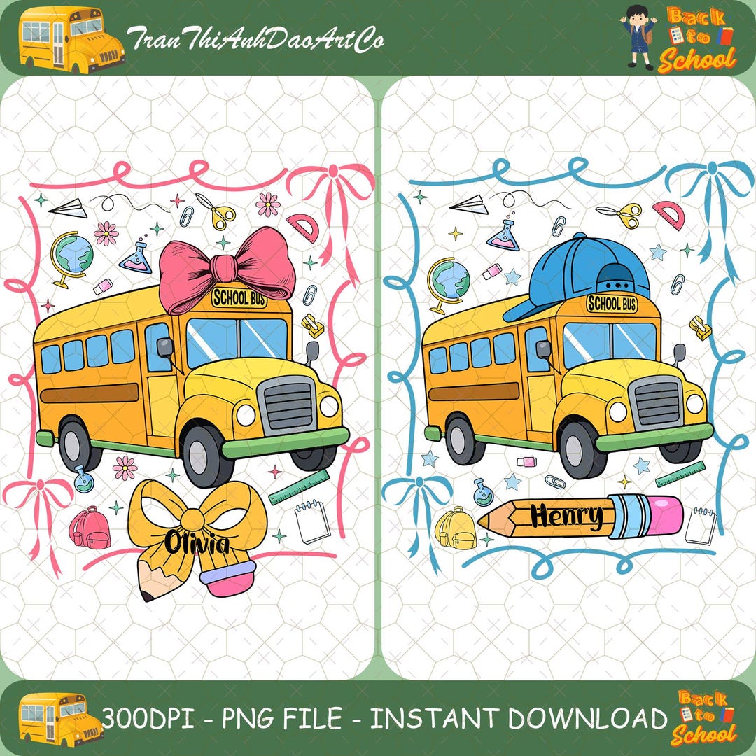 Custom Name School Bus Png, School Bus for Boy and Girl Png, Students ...