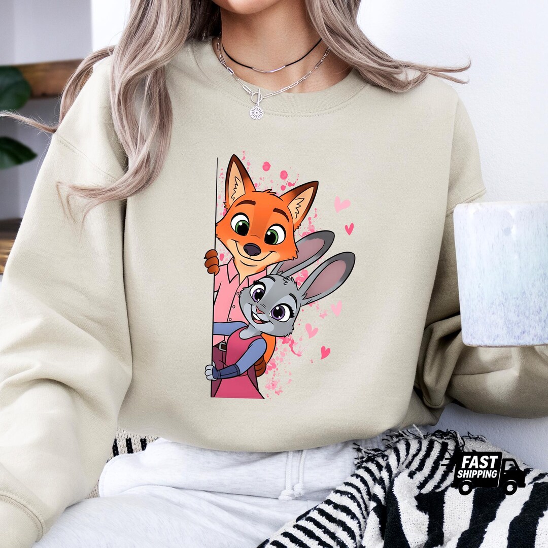 Cartoon Zootopia Valentine Sweatshirt, Nick and Judy Peeking Shirt ...