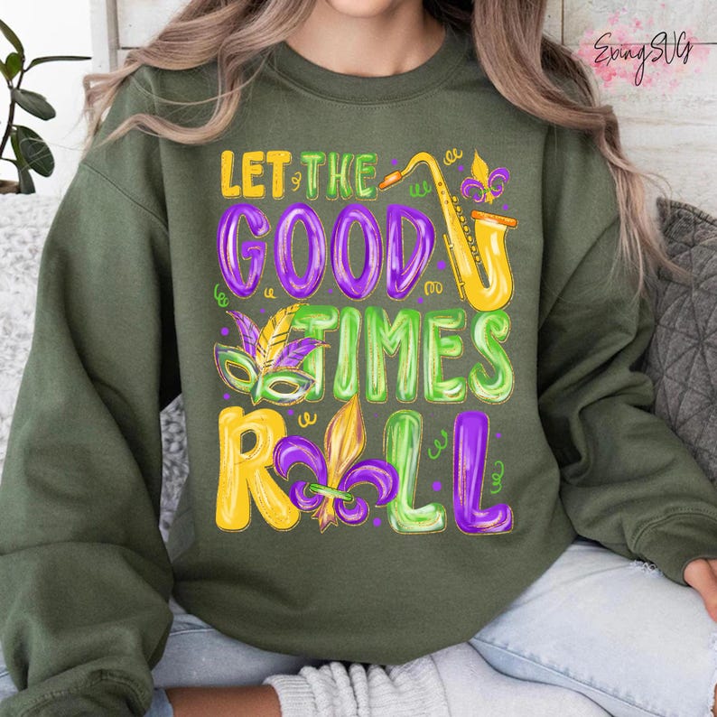 Let the Good Times Roll Mardi Gras Sweatshirt, Colorful Saxophone Mask ...