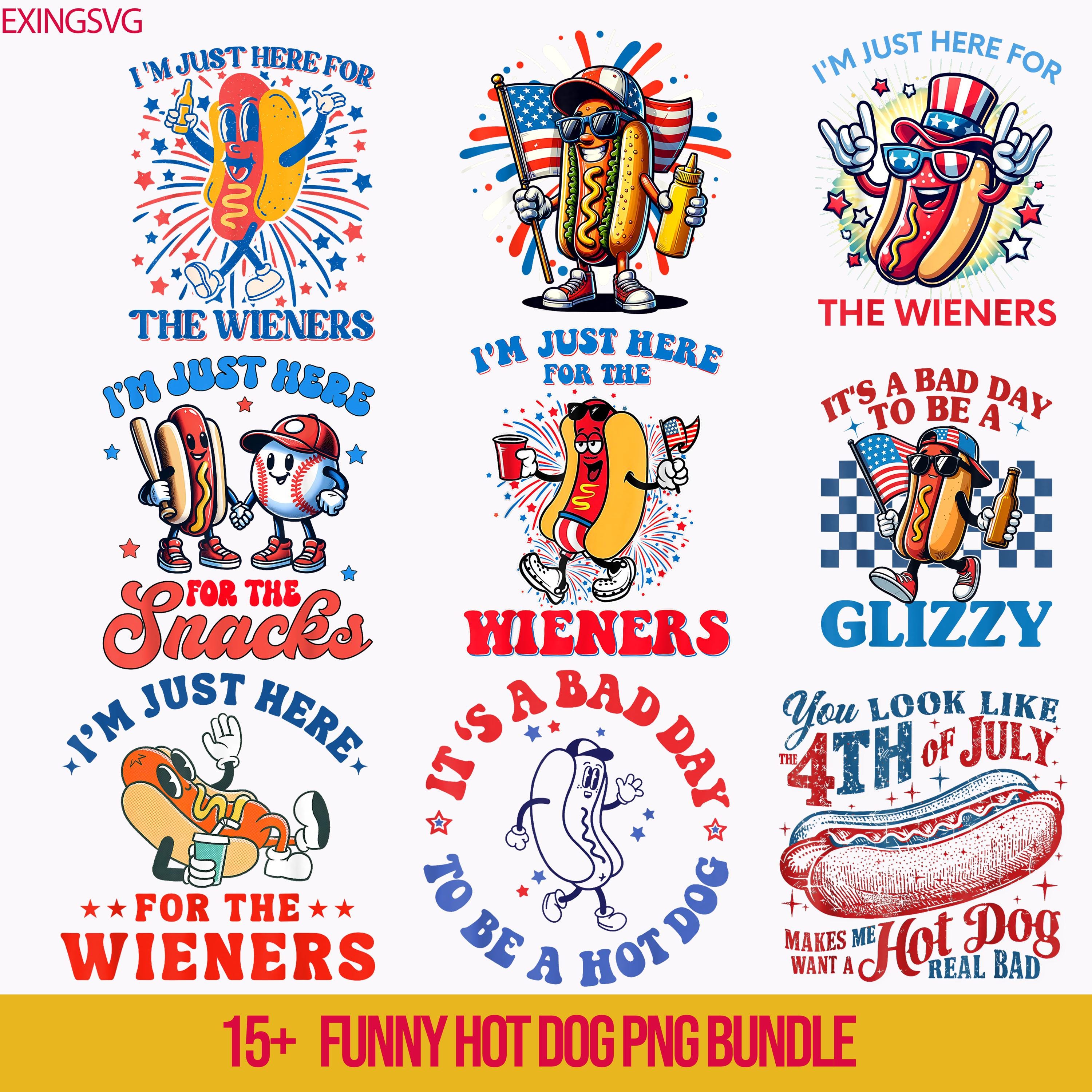 15+ Funny Hot Dog Bundle Png, Independence Day Png, Retro America ...