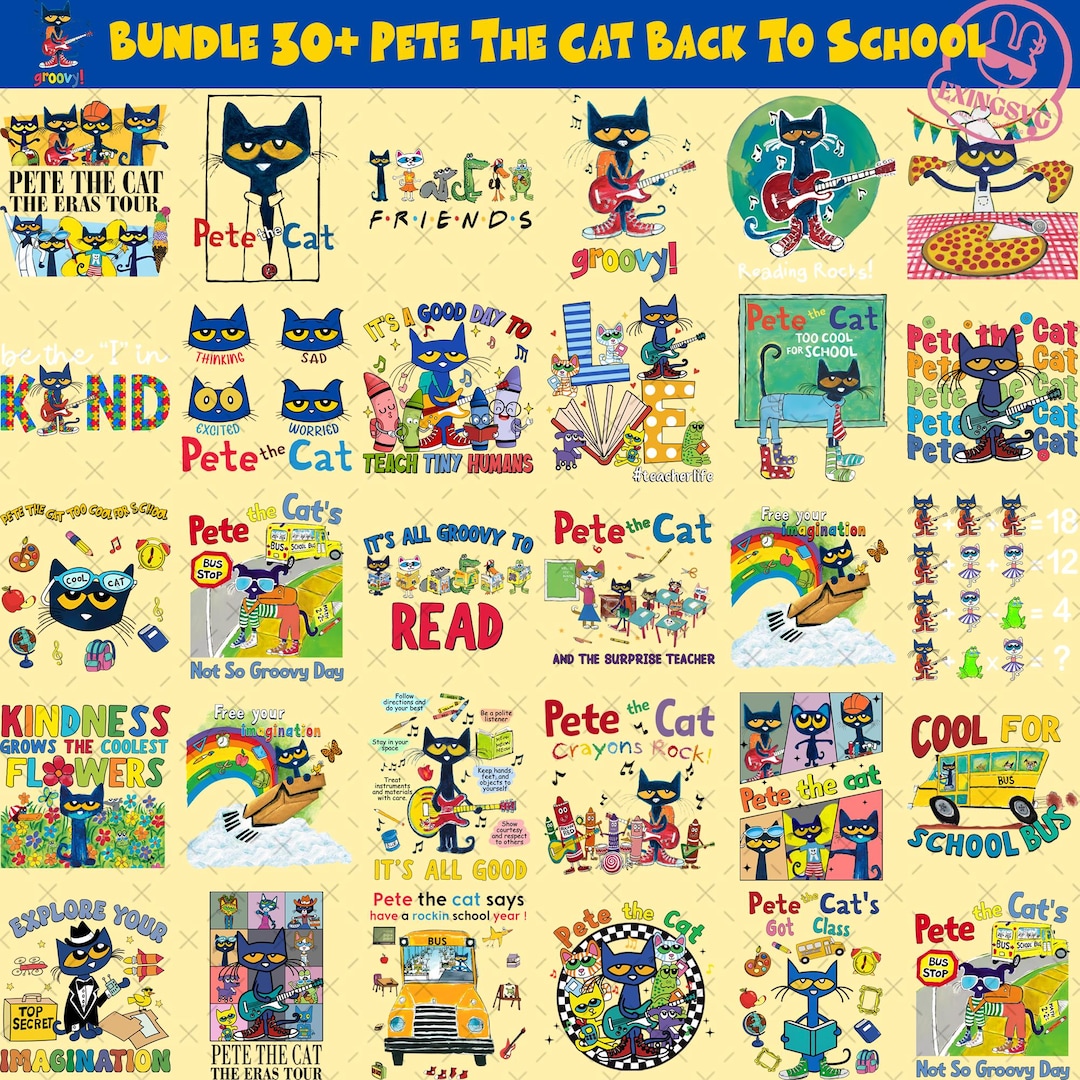 30+pete the Cat School Png Bundle, Children's Book Png, Groovy Cat Png ...