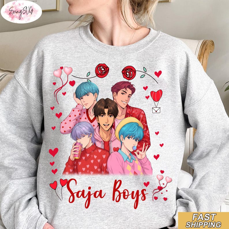 Saja Boys K-pop Demon Hunters Valentine Sweatshirt, Cute Boy Band ...