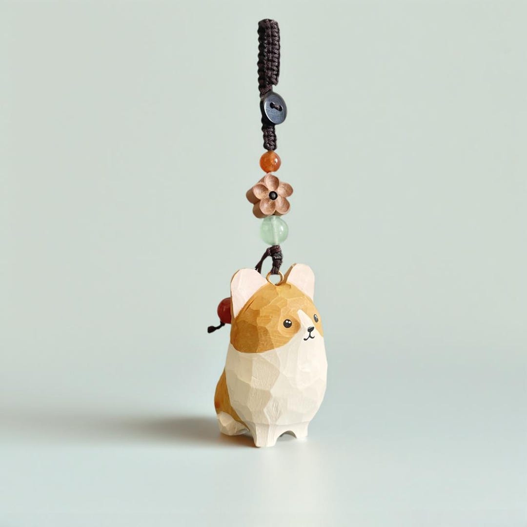 Handmade Hand - Carved Kawaii Wooden Corgi Dog Wooden Figurine Decor ...
