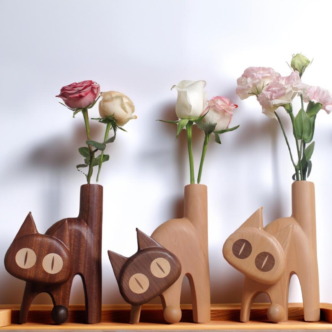Handmade Wooden Cat Vase: Whimsical Home Decor for Cat Lovers - Cute ...