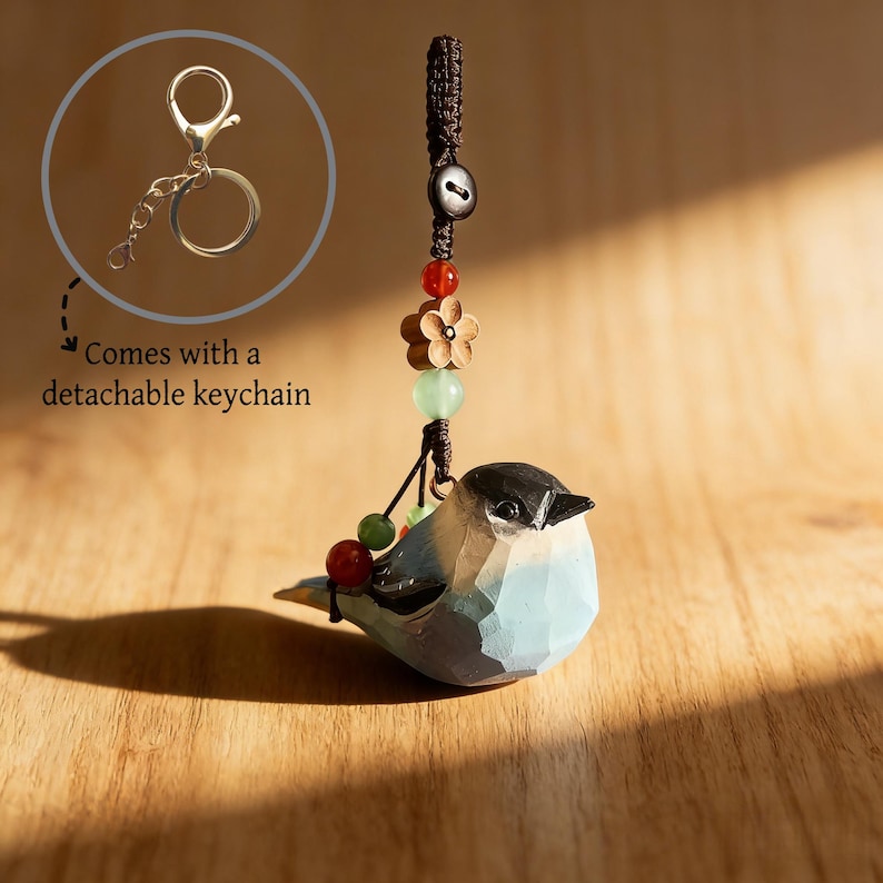 Handmade Wooden Magpie/bird Keychain, Pet Keychain,bag Charms Keychain ...