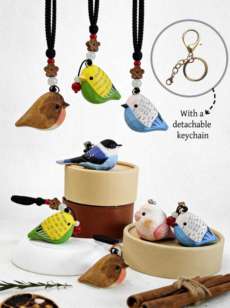 Hand Carved Wooden Bird Keychain,bird Hanging Pendant,bag Charms ...