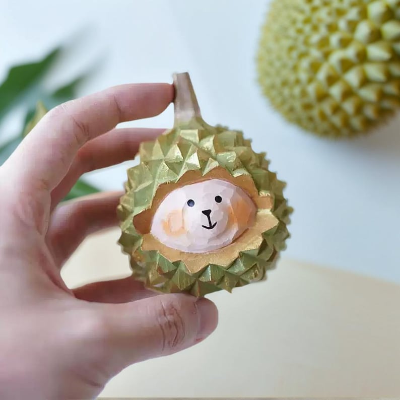 Hand Carved Wooden Durian Ornament,cute Handmade Trinkets Figurine to ...