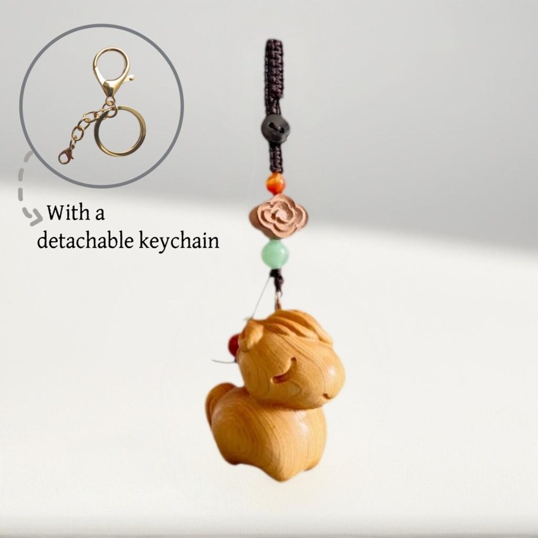 Handcrafted Wooden Horse Keychain,carved Woven Bag Charms Keychain ...