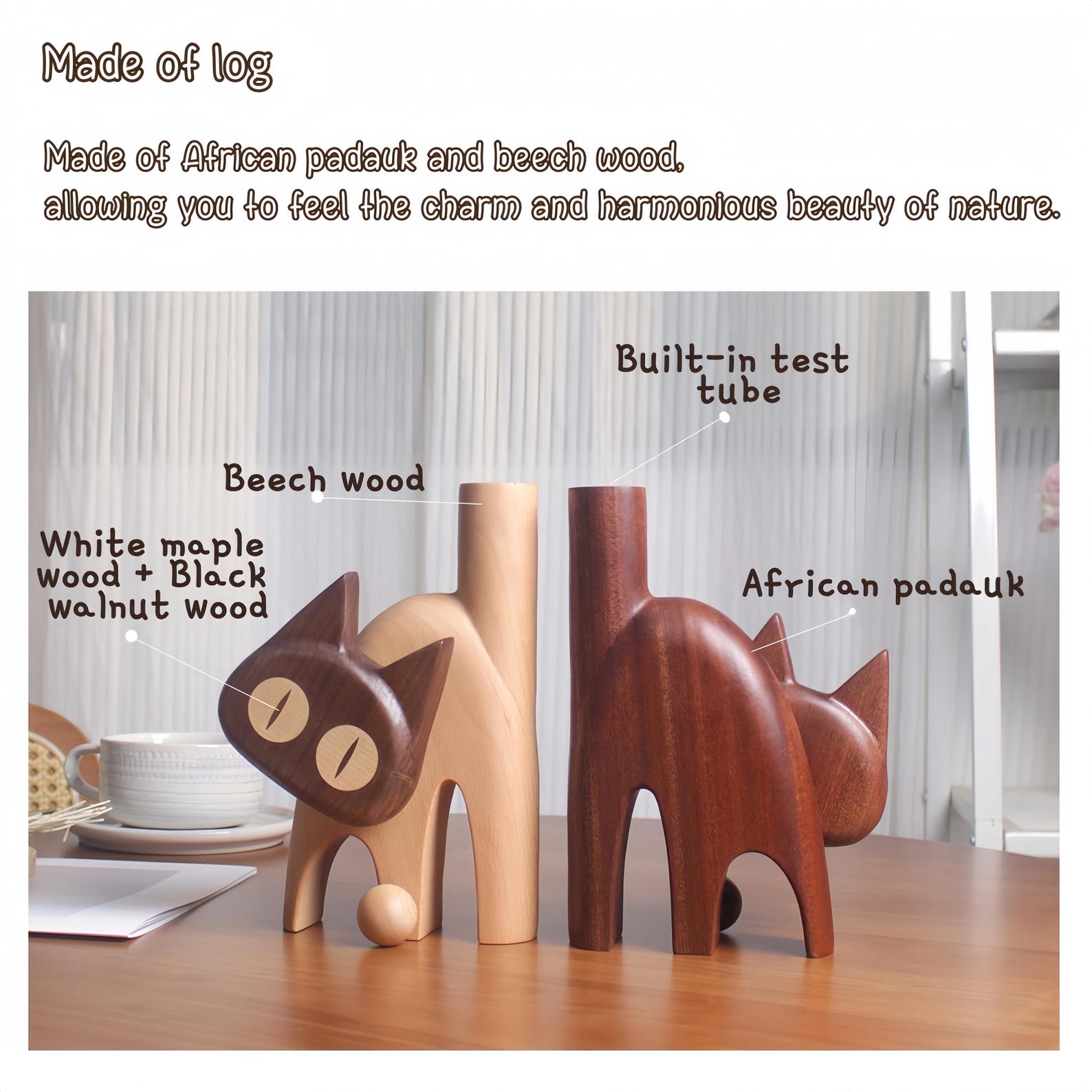 Handmade Wooden Cat Vase: Whimsical Home Decor for Cat Lovers - Cute ...