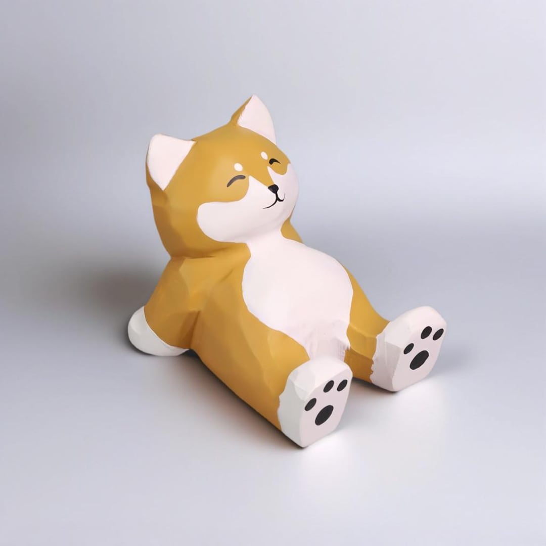Hand-carved Wooden Shiba Inu Phone Stand: Kawaii Desktop Decor - Etsy