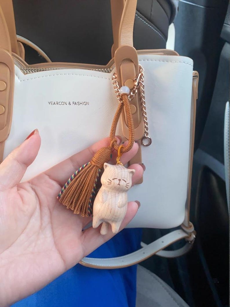 Hand Carved Wooden Cat Keychain,hand-woven Basswood Bag Charms,phone ...