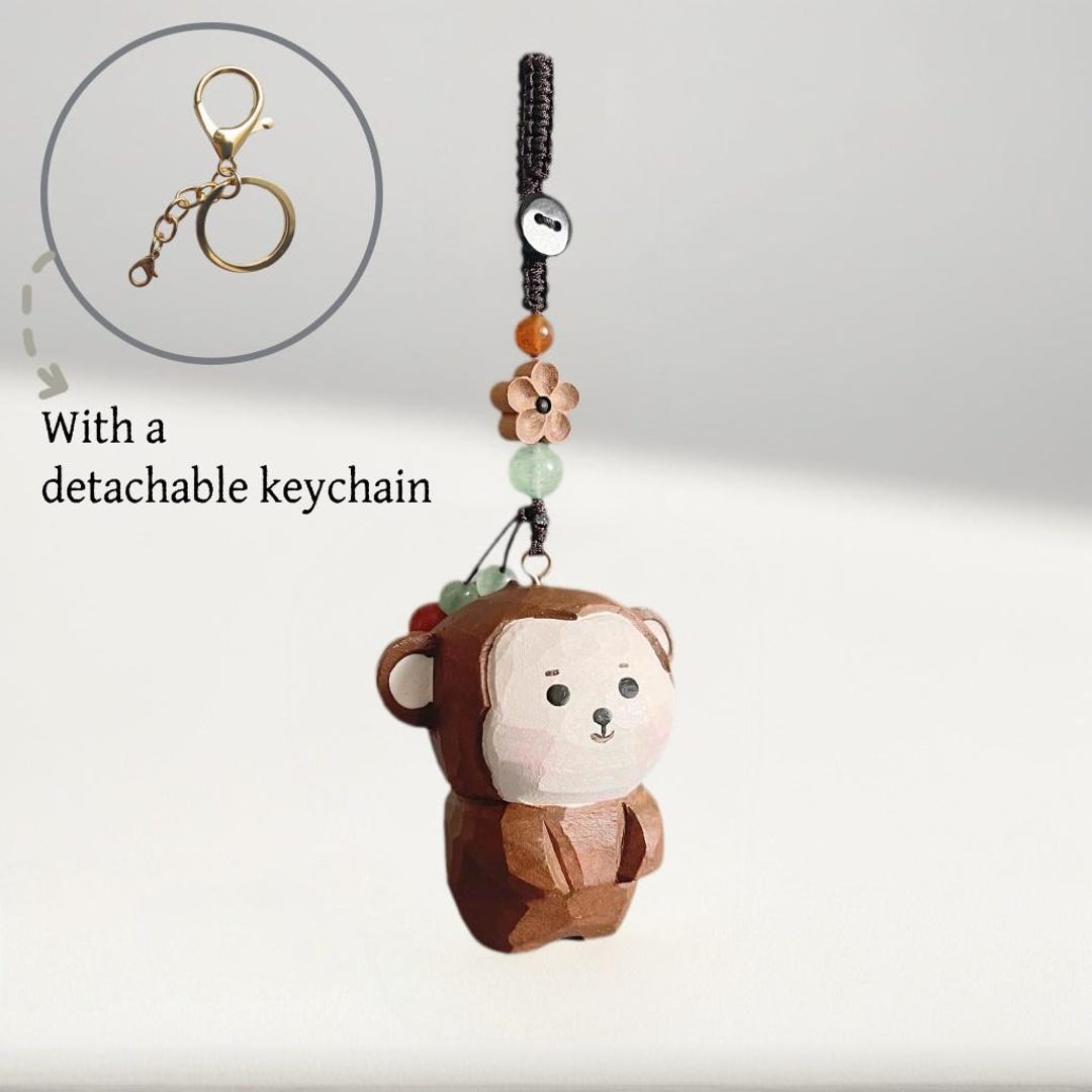 Hand Carved Wooden Monkey Keychain: Basswood Bag Charms,car Pendant ...