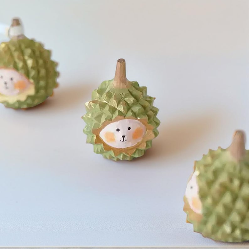 Hand Carved Wooden Durian Ornament,cute Handmade Trinkets Figurine to ...