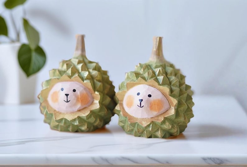 Hand Carved Wooden Durian Ornament,cute Handmade Trinkets Figurine to ...