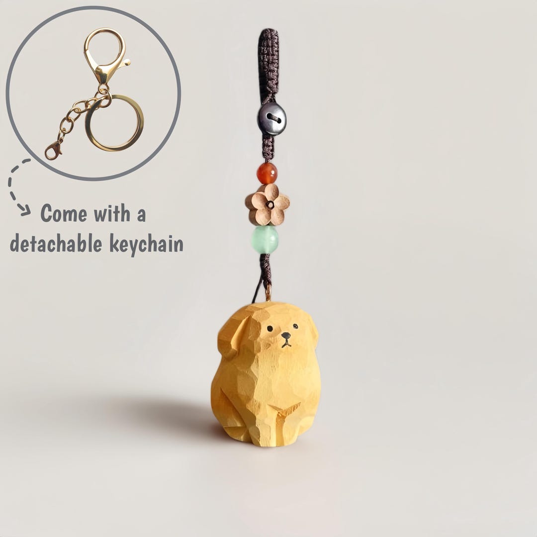 Wooden Golden Retriever Dog Keychain, Carved Bag Charms Keychain,phone ...