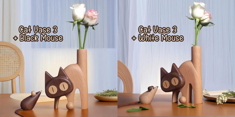Handmade Wooden Cat Vase: Whimsical Home Decor for Cat Lovers - Cute ...