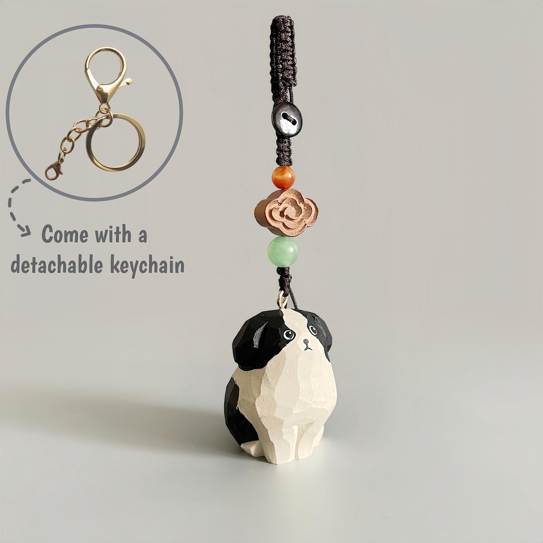 Carved Wooden Border Collie Dog Keychain,car Hanging,prayer Beads,lucky ...