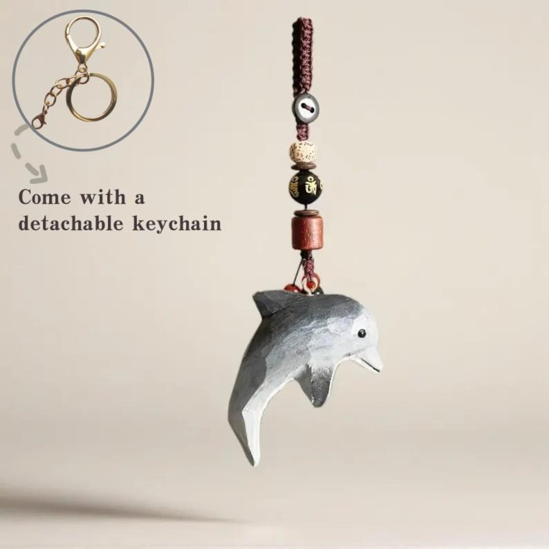 Hand Carved Wooden Dolphin Keychain: Braided Bag Charms Keychain,lucky ...