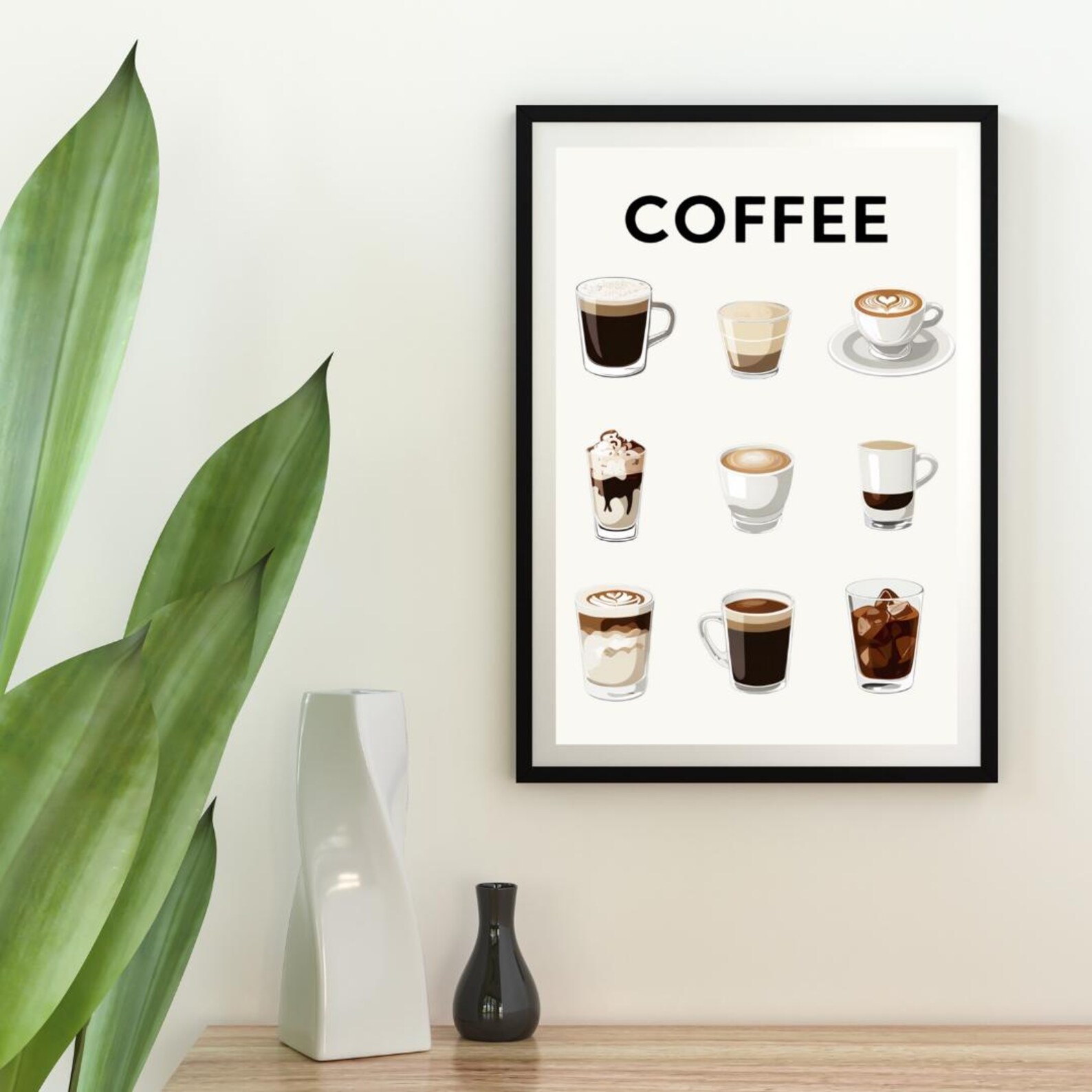 Coffee Menu Wall Art | Modern Coffee Drink Chart Printable | Digital ...