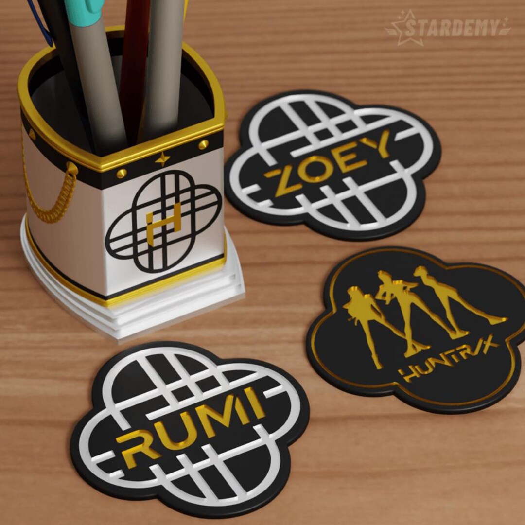 Huntrix Pen Holder Set – Kpop Desk Organizer – Demon Hunters Fan Gift ...