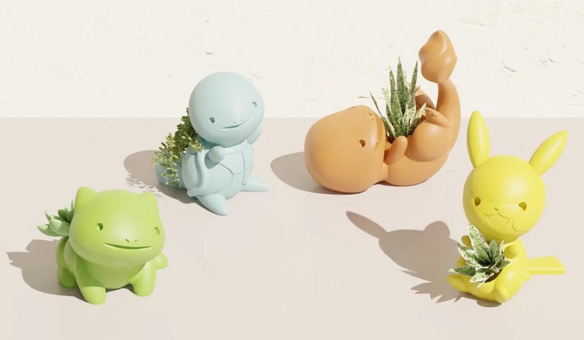 Cute Pokémon Pot Plants – Pikachu, Bulbasaur, Charmander, Squirtle | 3D ...