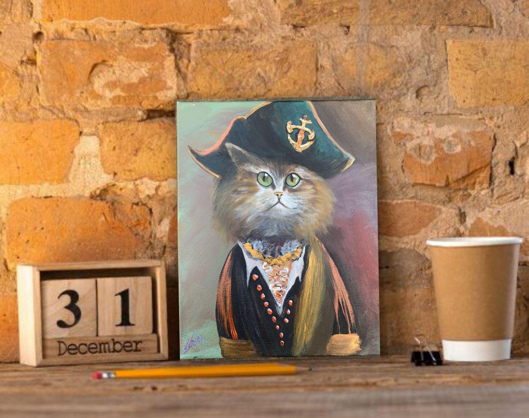 Cute Pirate Cat Original Painting - Etsy