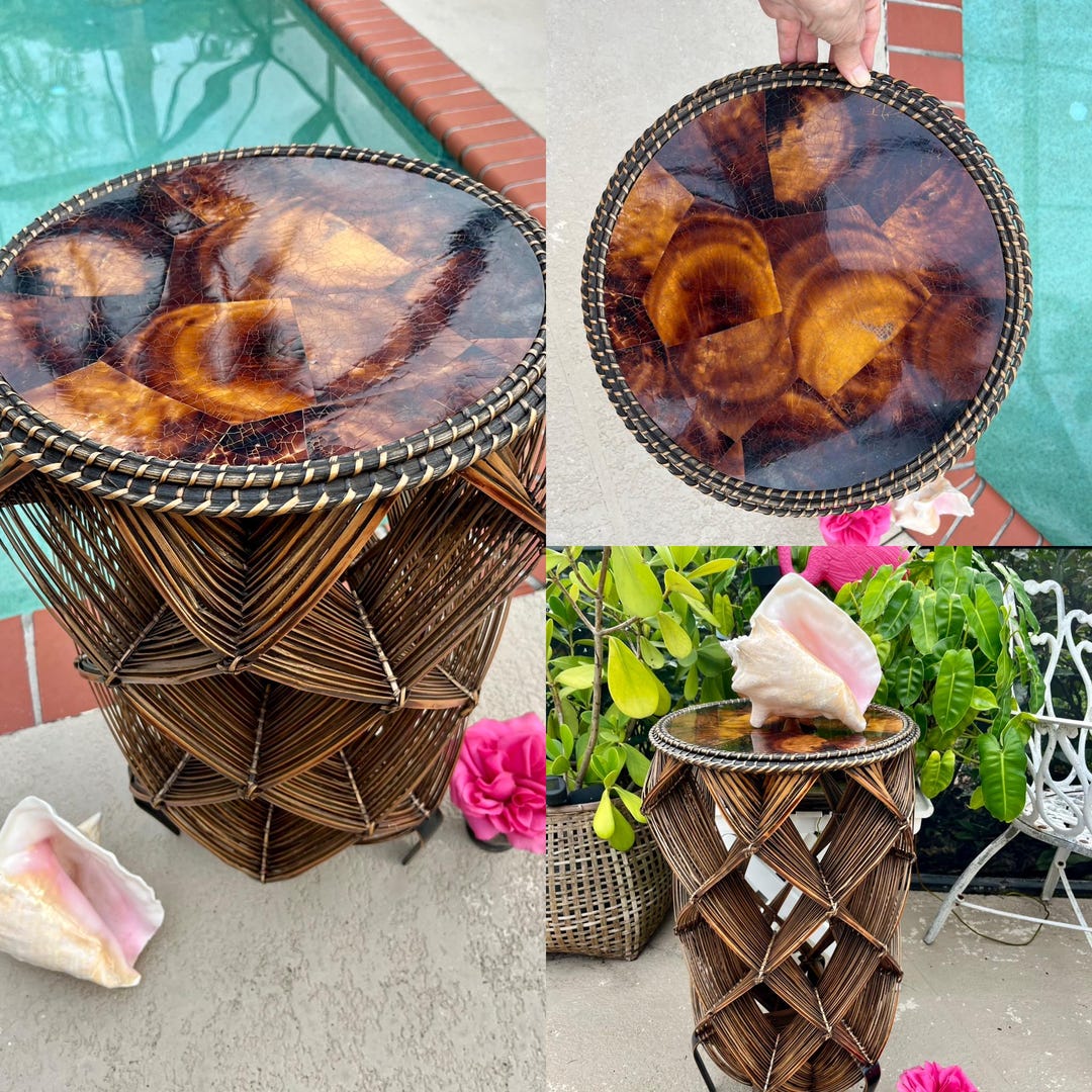 Penshell Palacek Bamboo Rattan Table, Orbital Palacek Penshell Side ...