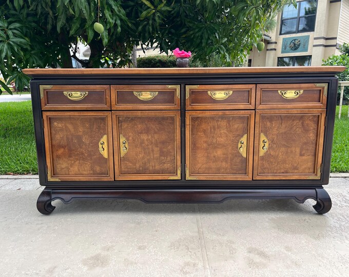 VINTAGE BROYHILL CREDENZA Chinoiserie Buffet Side Board Brass, Broyhill ...