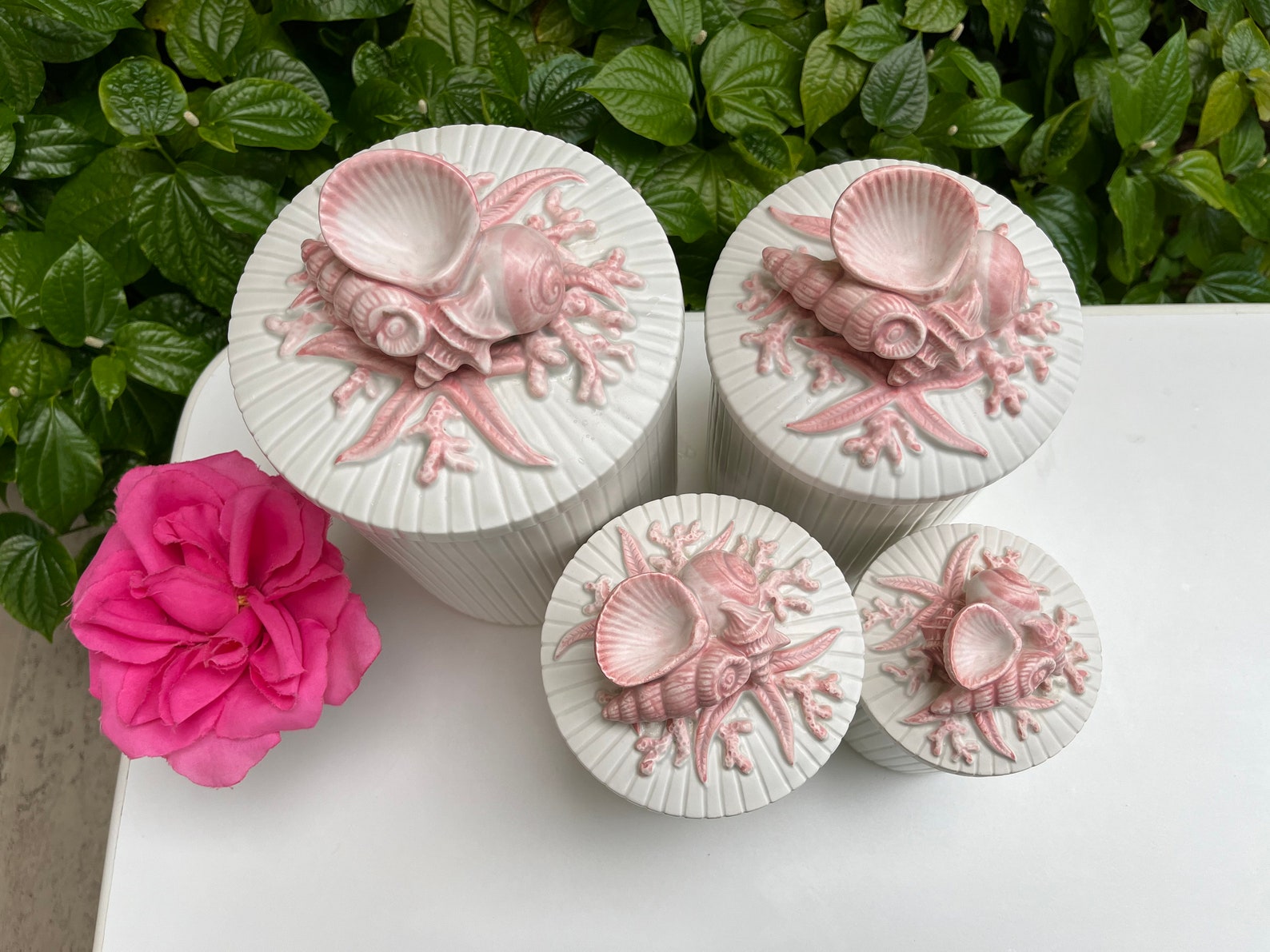 FITZ AND FLOYD Coquille Pink Shell Canisters Set of 4 - Etsy