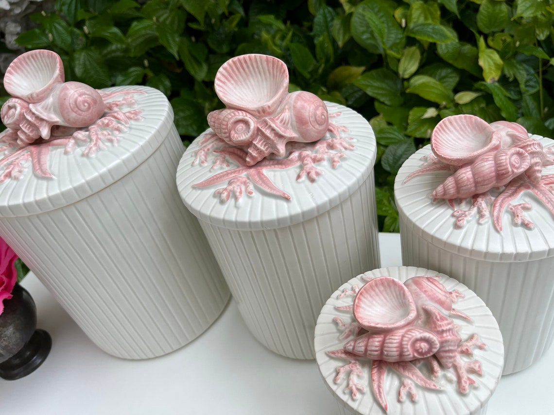 FITZ AND FLOYD Coquille Pink Shell Canisters Set of 4 - Etsy