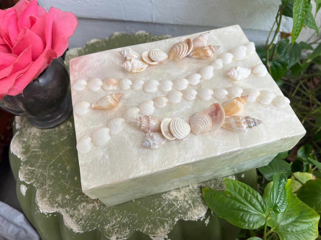 Vintage Capiz Shell Box, Island Style Capiz Seashell Covered Box Shell ...