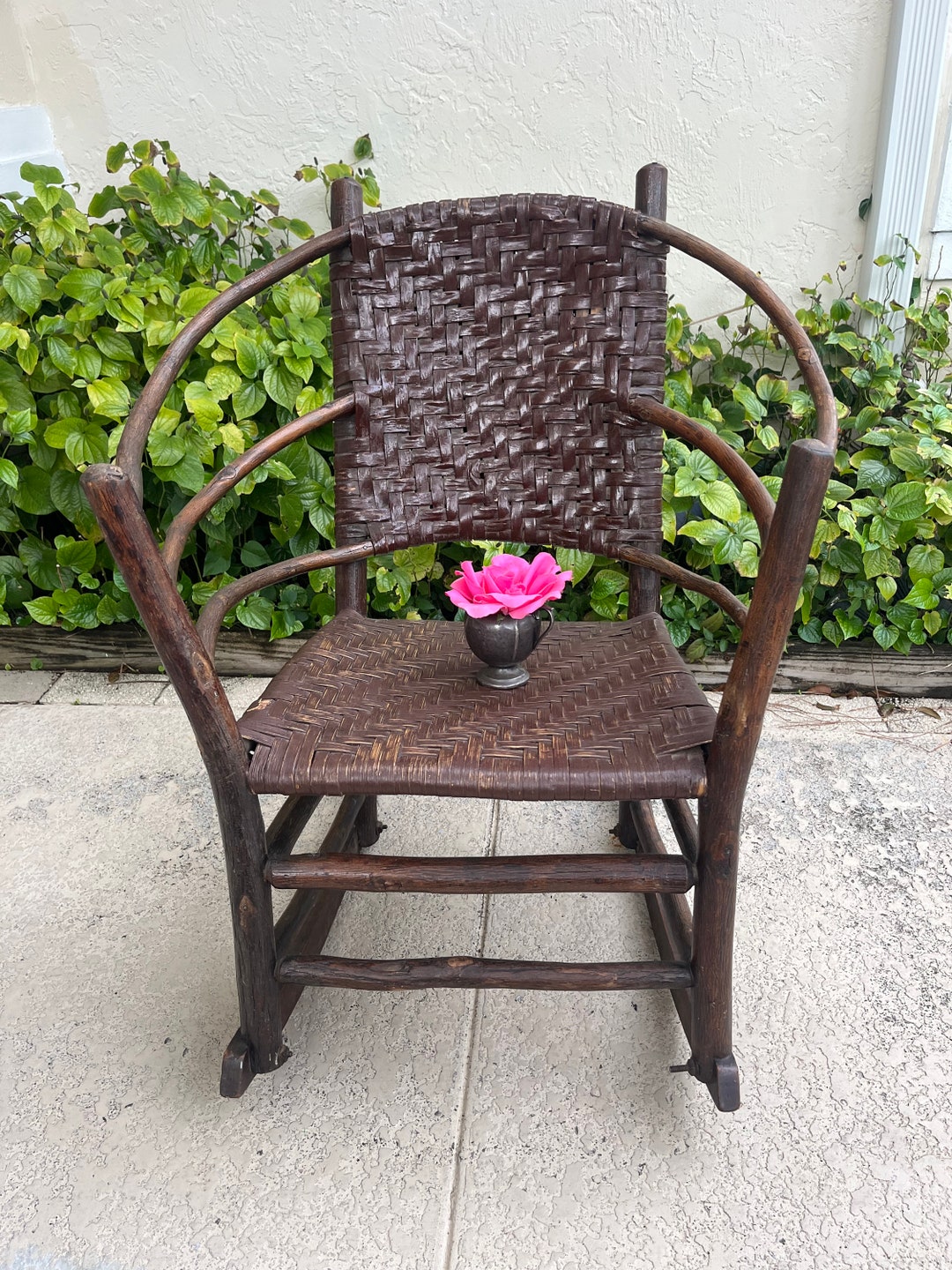 Vintage Adirondack Old Hickory Tree Branch Chair, Wood Frame Rattan ...