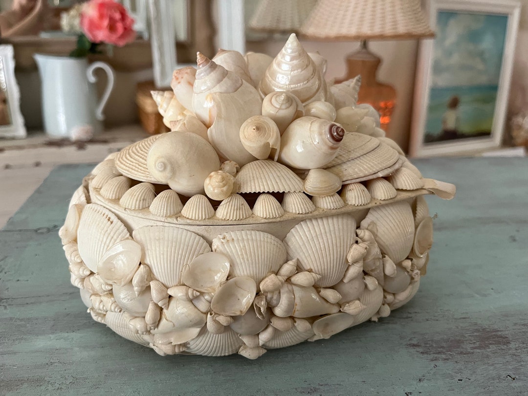 Vintage Heart Shell Box, Island Style Shell Box With Shell Lid, Shell ...