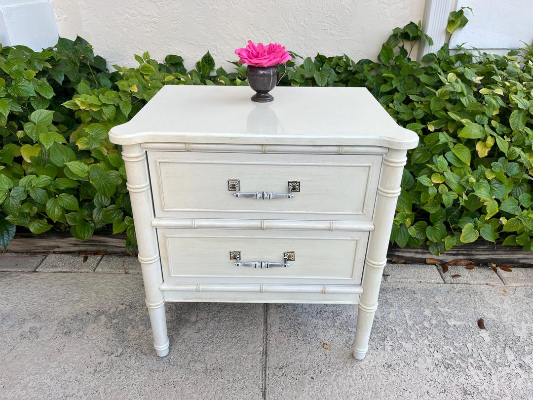 HENRY LINK BALI Hai Faux Bamboo Nightstand, White Coastal Chic Faux ...