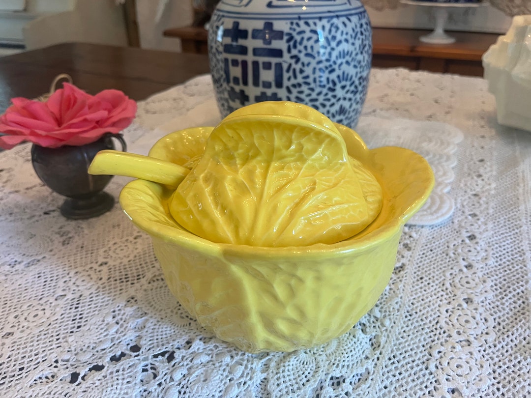 Vintage Yellow Cabbage Leaf Tureen, Ladle & Lid, Bordallo Style ...