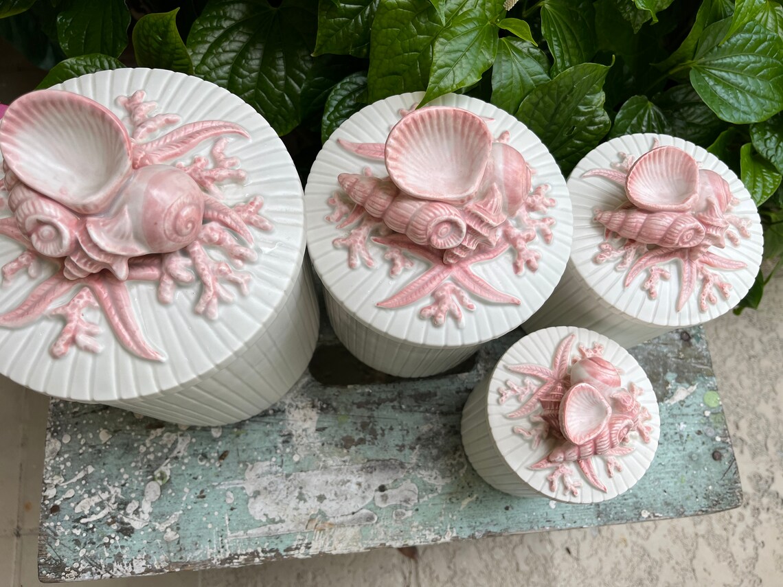 FITZ AND FLOYD Coquille Pink Shell Canisters Set of 4 - Etsy