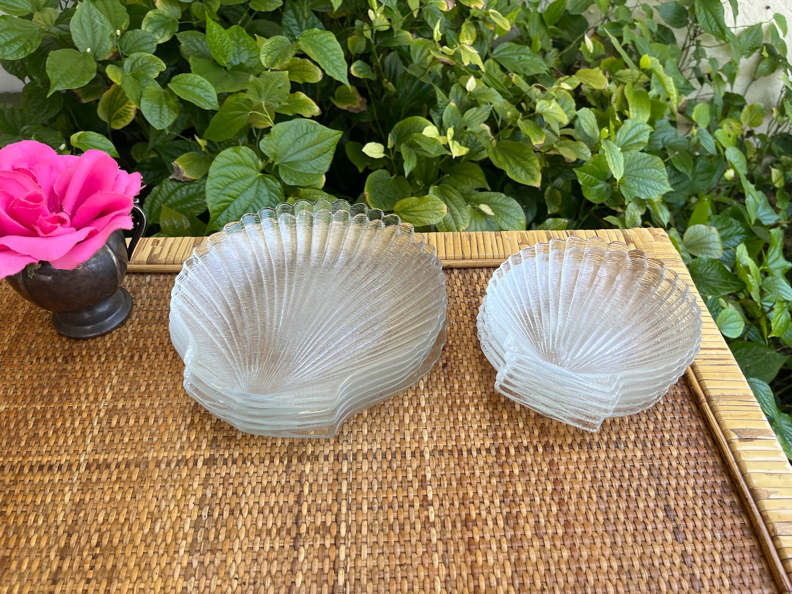 Set of 12 Glass Clam Plates and Large Glass Clam Shell Bowl 6 - Etsy