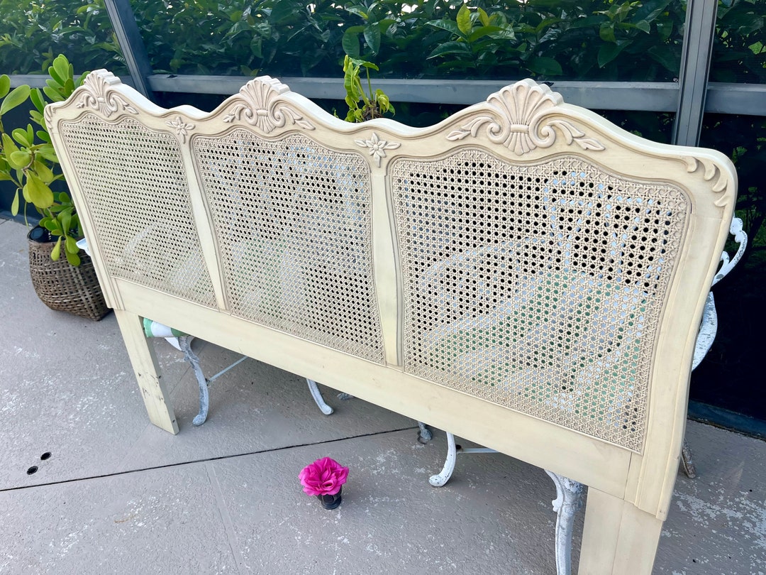 French Provincial Cane Headboard, French Country Cane Carved Shell ...