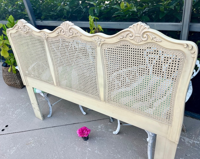 French Provincial Cane Headboard, French Country Cane Carved Shell ...