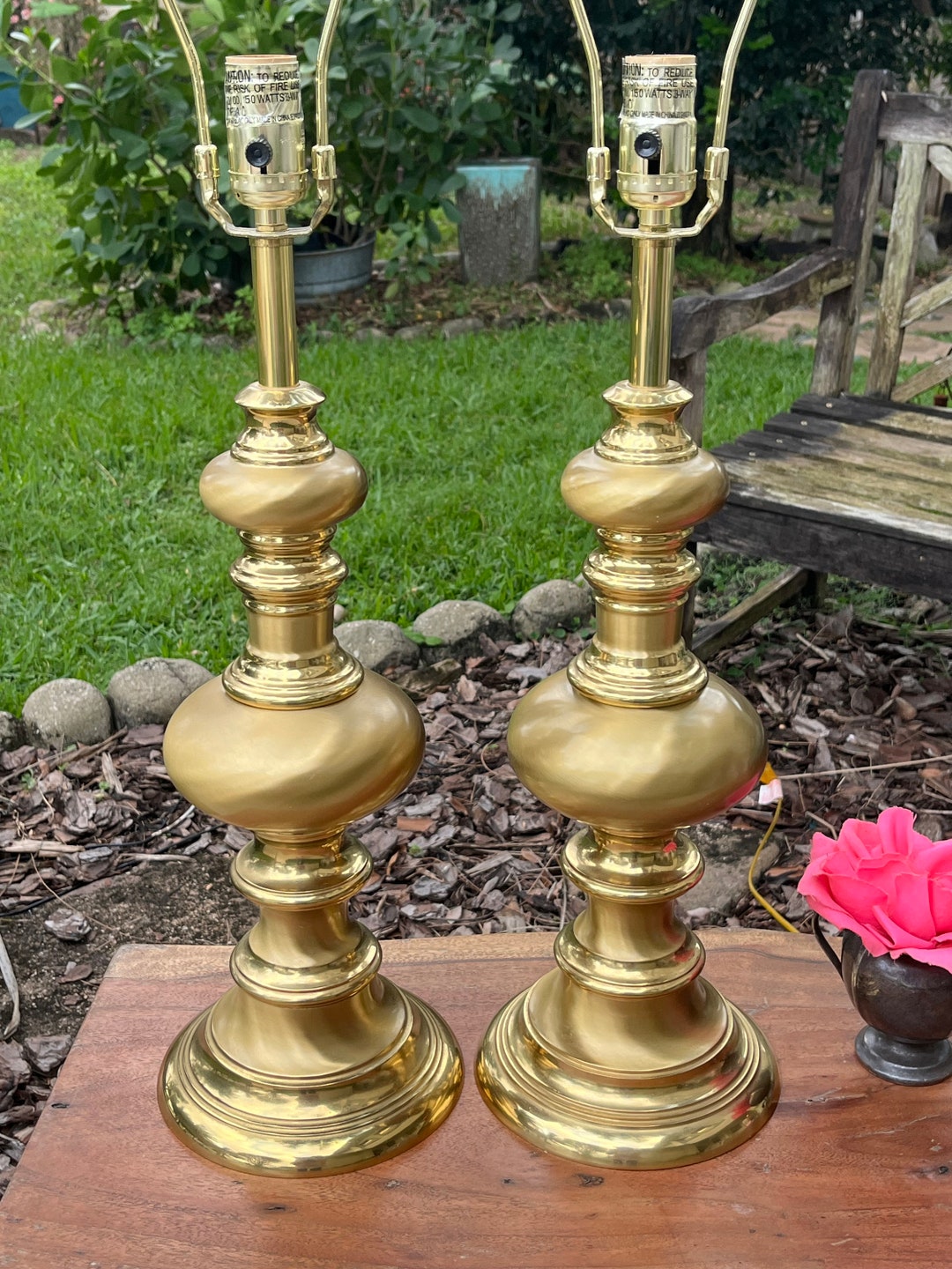 PAIR of Brass Turned Table Lamps, Vintage Brass Lamps, Beautiful Brass ...