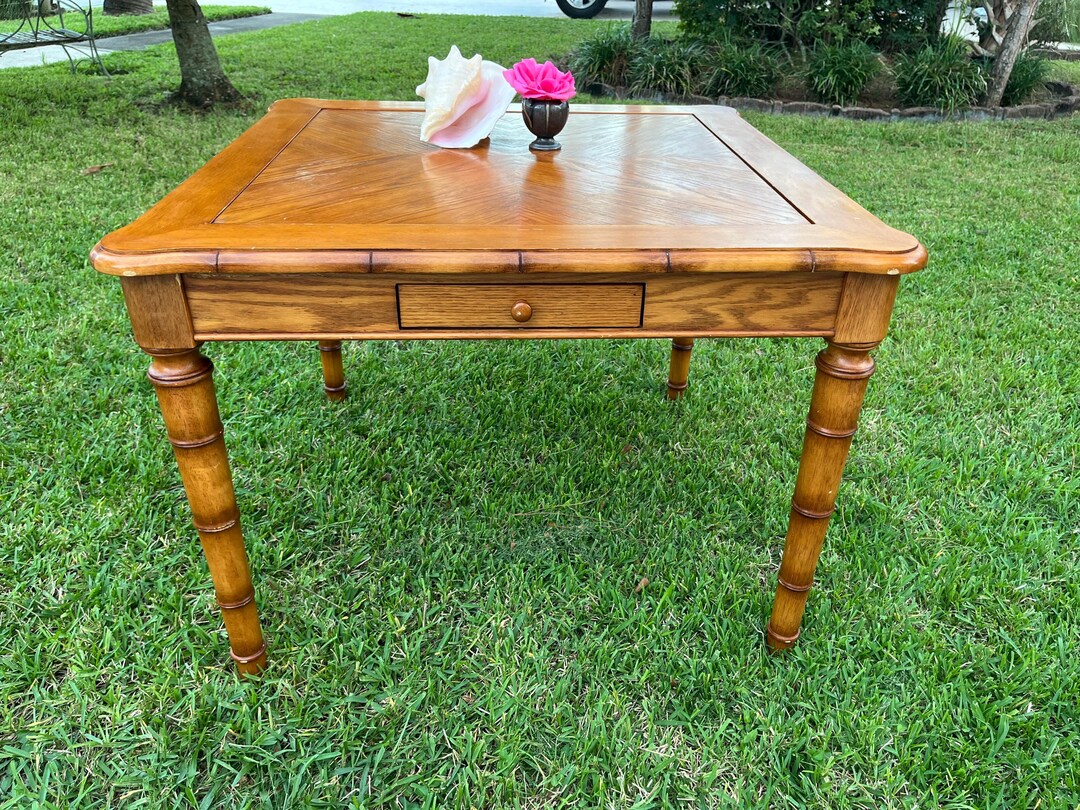 Square Faux Bamboo Game Table 4 Drawers, Checkers, Chess, Backgammon ...