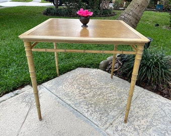 Faux Bamboo Game Table Leather Top, Faux Bamboo Table, Chinoiserie ...
