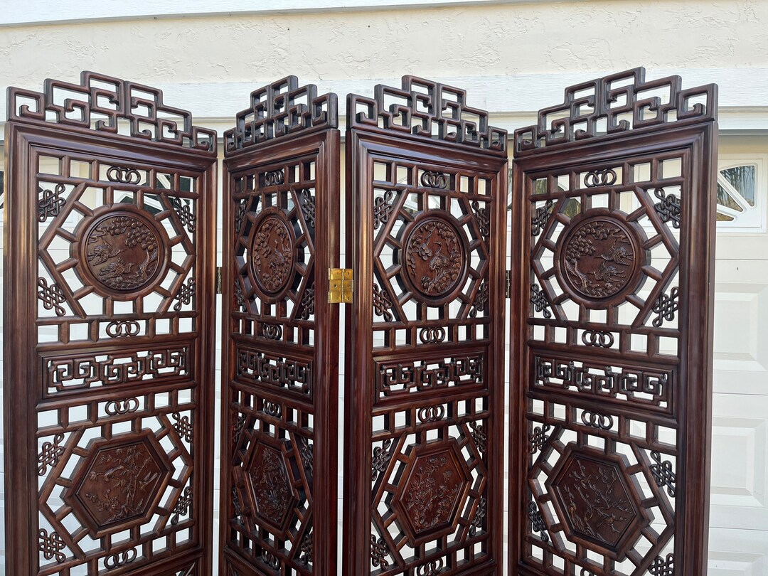 Greek Key Pagoda Room Divider Panels 4 Teak Greek Key Asian - Etsy
