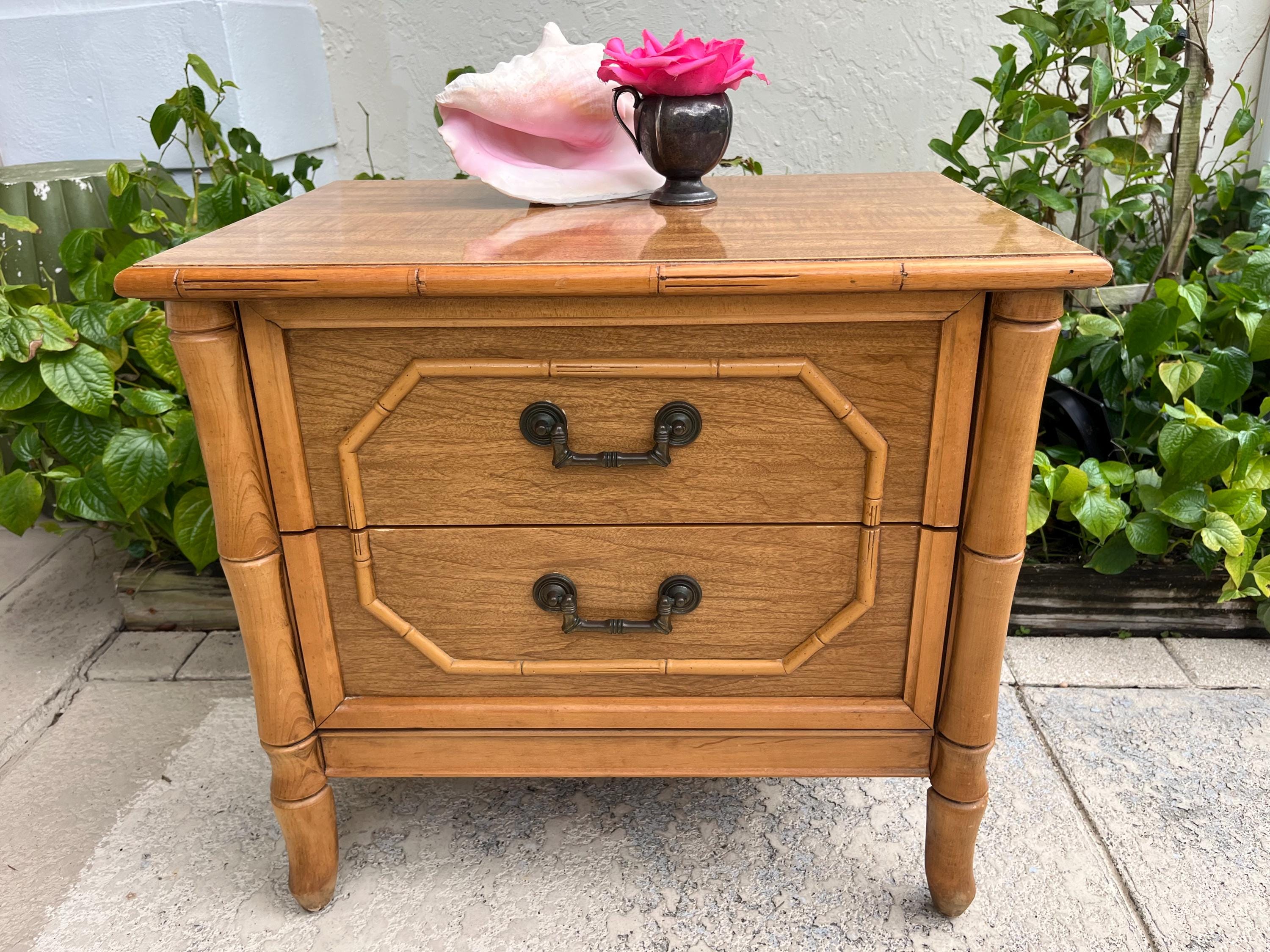 Vintage Natural Faux Bamboo Nightstand Coastal Faux Bamboo Nightstand Faux Bamboo Detail Hardware Broyhill Nightstand Etsy