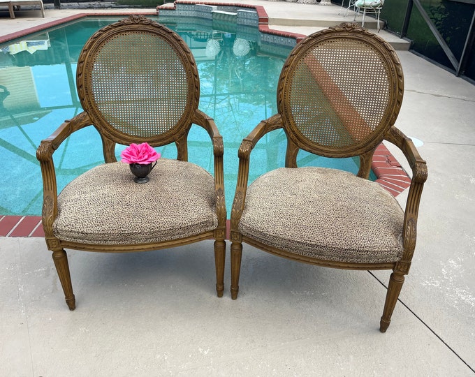 PAIR of HENREDON LOUIS Xvi Style Cane Back Arm Chairs, French ...
